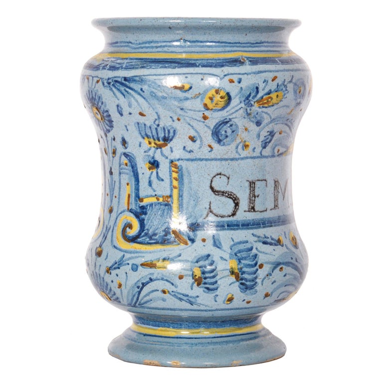 Pair Antique Italian Maiolica Pottery Albarelli Medicine Apothecary ...