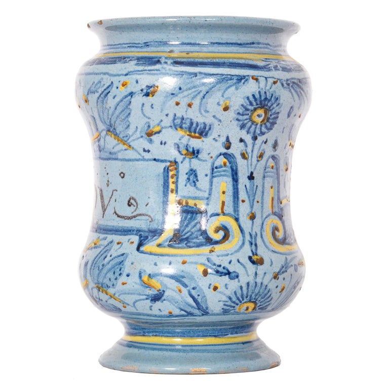 Pair Antique Italian Maiolica Pottery Albarelli Medicine Apothecary ...