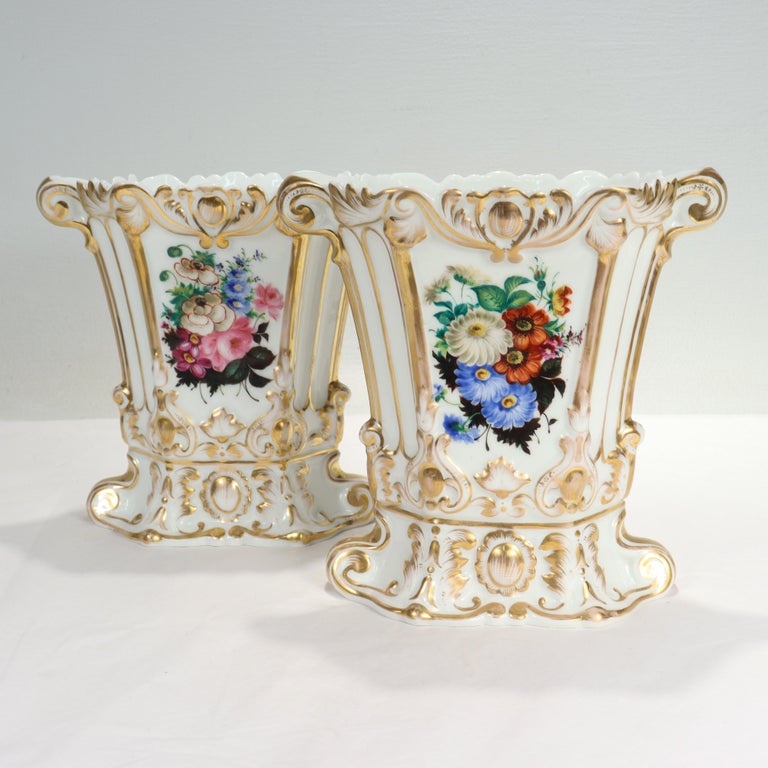 Pair Antique Jacob Petit Style Old Vieux Paris Porcelain Flowers Vases ...