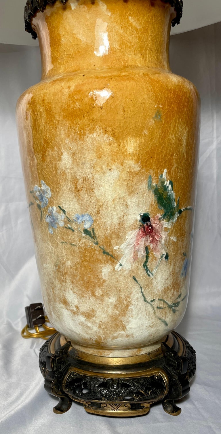 Pair Antique Japanese Bronze and Porcelain Urns Converted to Lamps ...