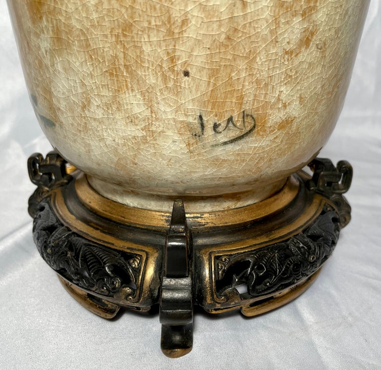 Pair Antique Japanese Bronze and Porcelain Urns Converted to Lamps ...