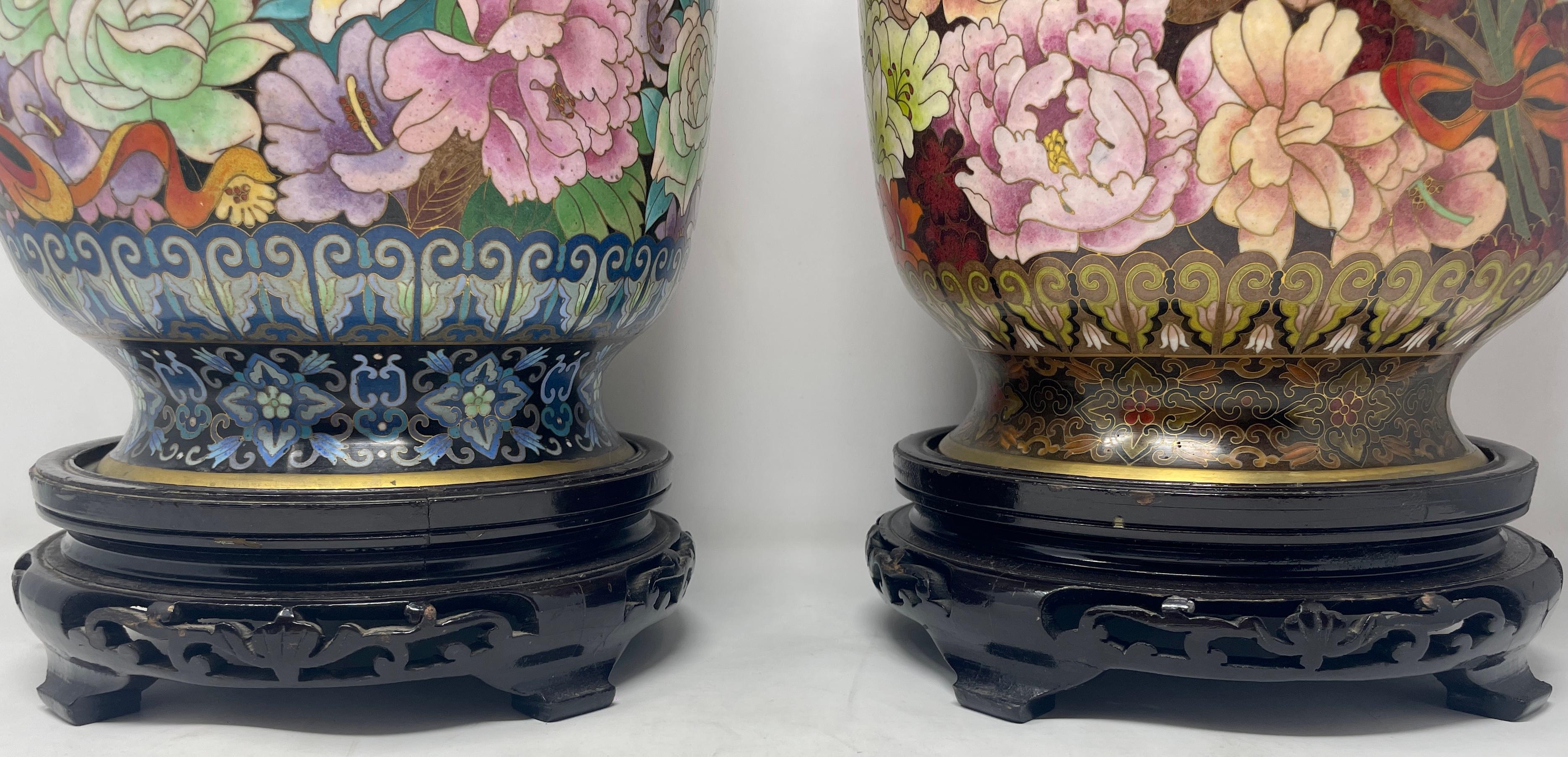 Pair Antique Japanese Cloisonné Enamel Porcelain Urns, Circa 1910-1920 ...