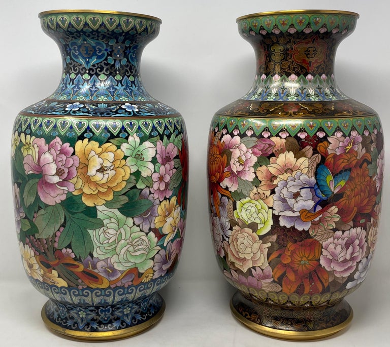 Pair Antique Japanese Cloisonné Enamel Porcelain Urns, Circa 1910-1920 ...