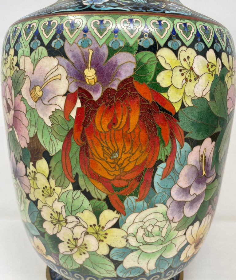 Pair Antique Japanese Cloisonné Enamel Porcelain Urns, Circa 1910-1920 ...