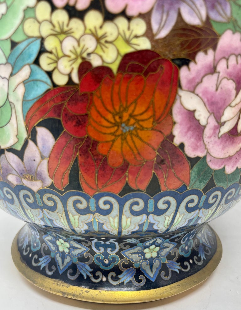 Pair Antique Japanese Cloisonné Enamel Porcelain Urns, Circa 1910-1920 ...
