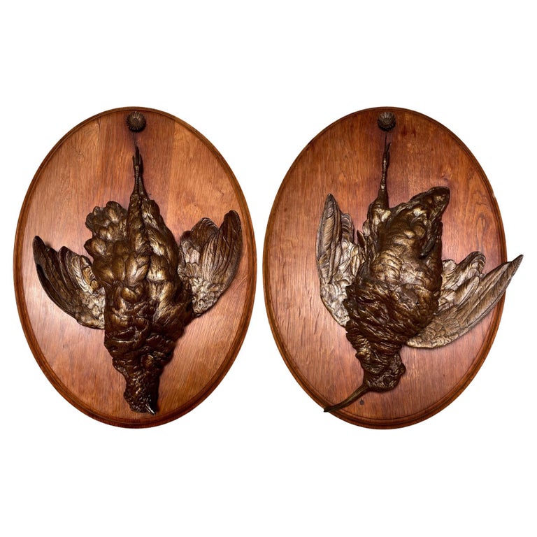 Pair Antique Mounted Still-Life Bronze "Natur-Mortes" on Wood Panels ...