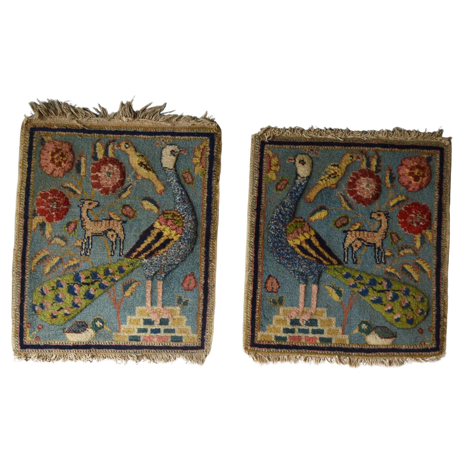 Pair Antique Persian Pictorial Wall Rugs Peacocks Interior Design Home ...