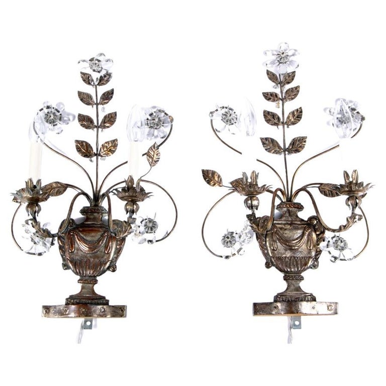 Pair Antique Sheet Metal Floral Sconces For Sale at 1stDibs