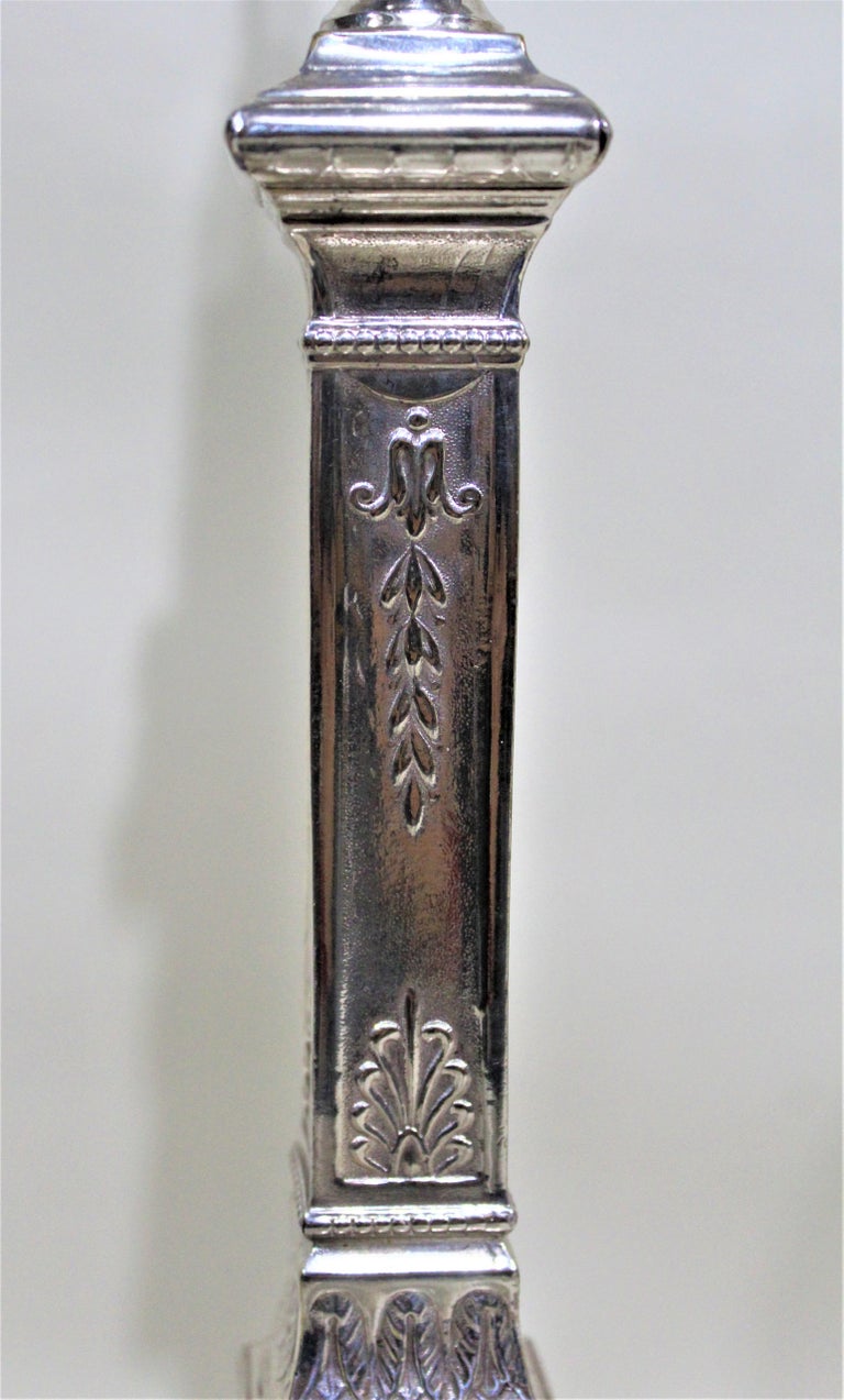 Pair of Antique Silver Plated Converted Candlestick Lamps J. Ehrlich ...