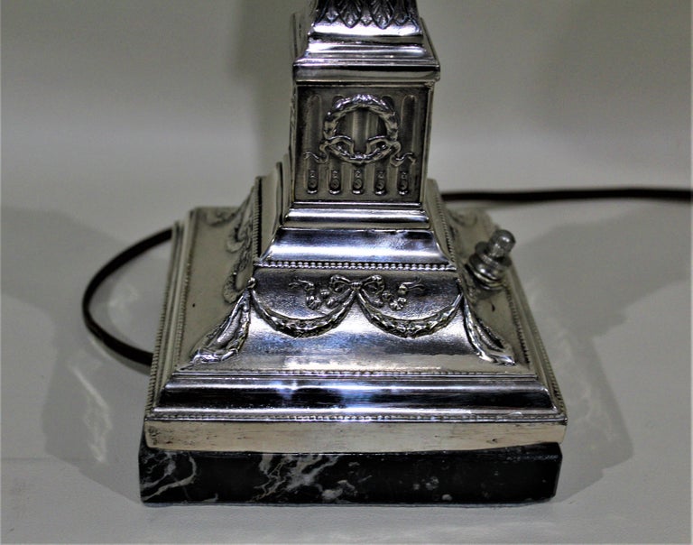 Pair of Antique Silver Plated Converted Candlestick Lamps J. Ehrlich ...