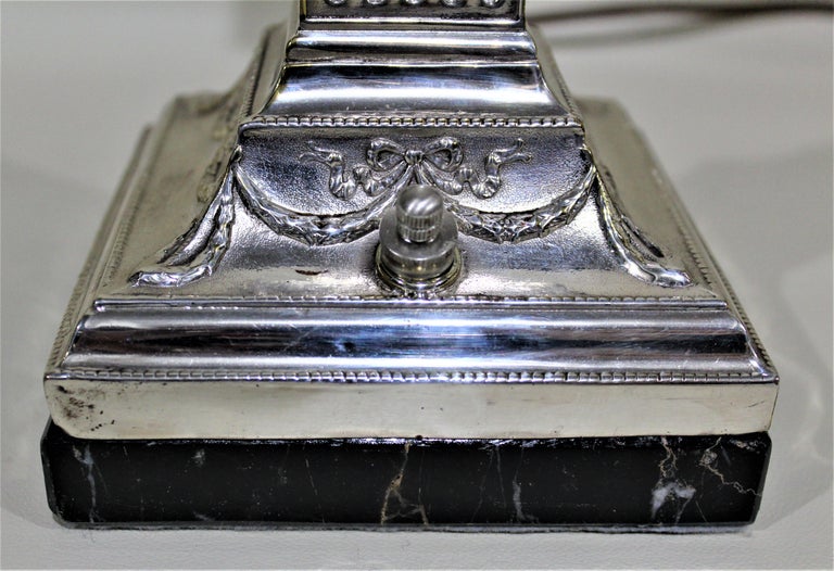 Pair of Antique Silver Plated Converted Candlestick Lamps J. Ehrlich ...