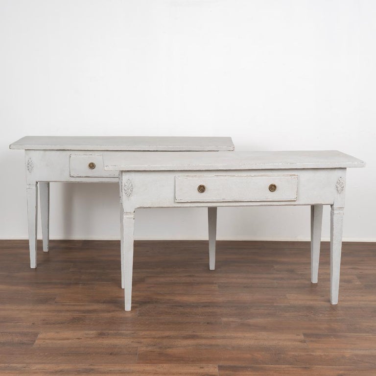 Pair, Antique Swedish Gustavian Style White Painted Console Side Tables ...