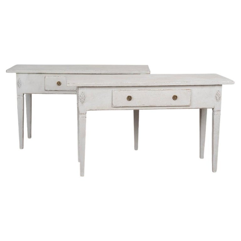Pair, Antique Swedish Gustavian Style White Painted Console Side Tables ...