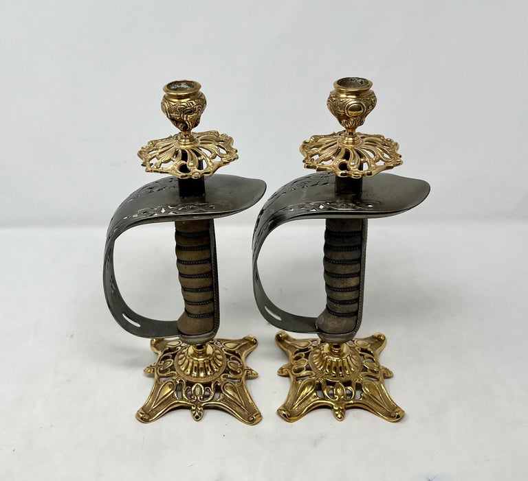 Pair Antique Sword-Handle Candlesticks circa 1880 For Sale at 1stDibs