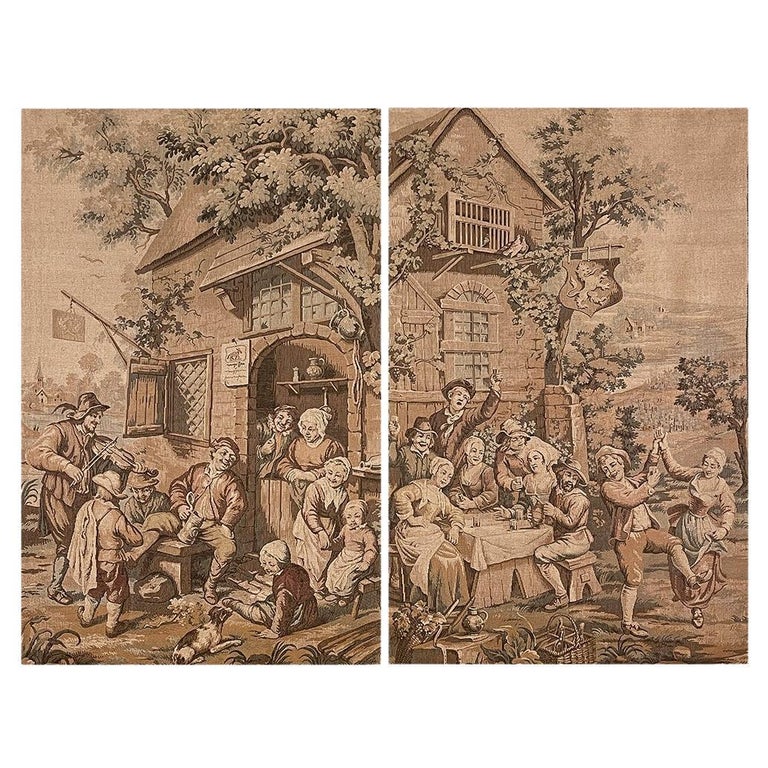 Pair Antique Tapestries After David Teniers the Younger For Sale at 1stDibs