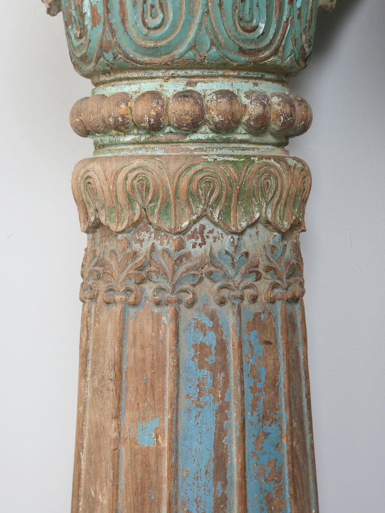 Pair of Antique Teak Wood Columns from India in Old Paint at 1stDibs