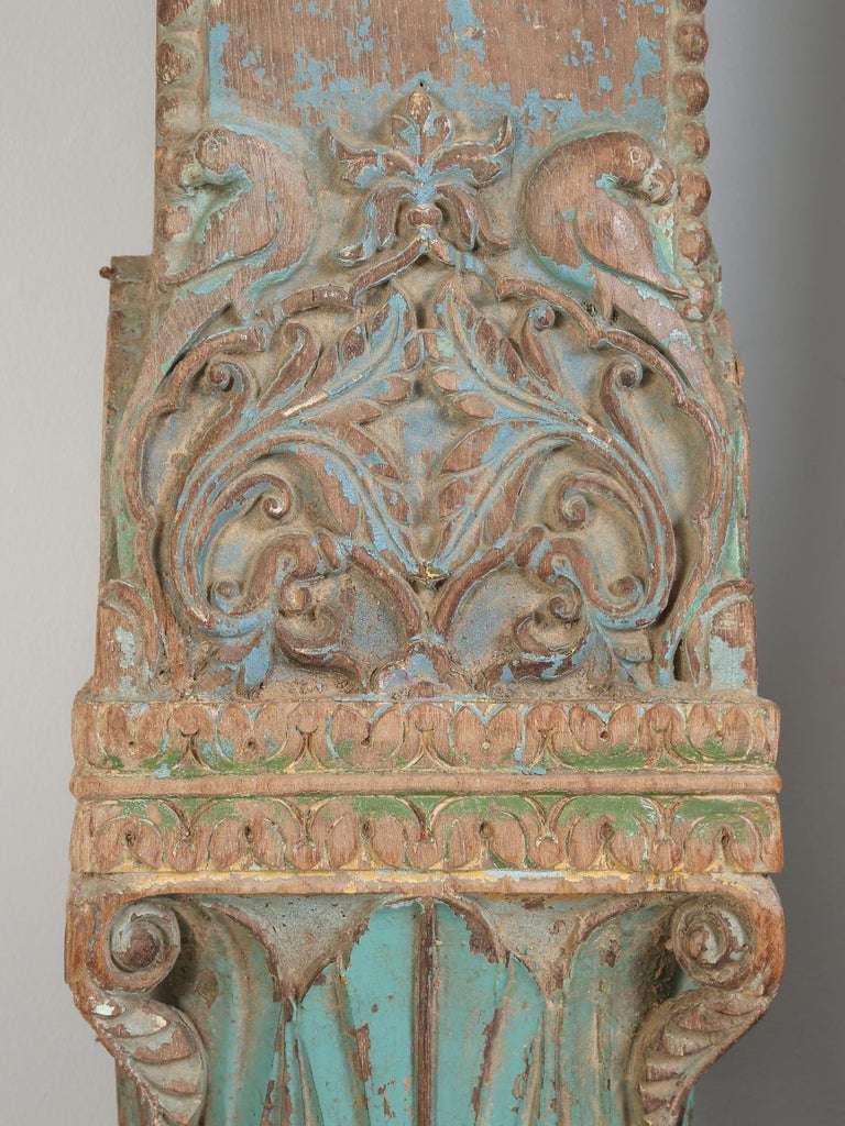 Pair of Antique Teak Wood Columns from India in Old Paint at 1stDibs