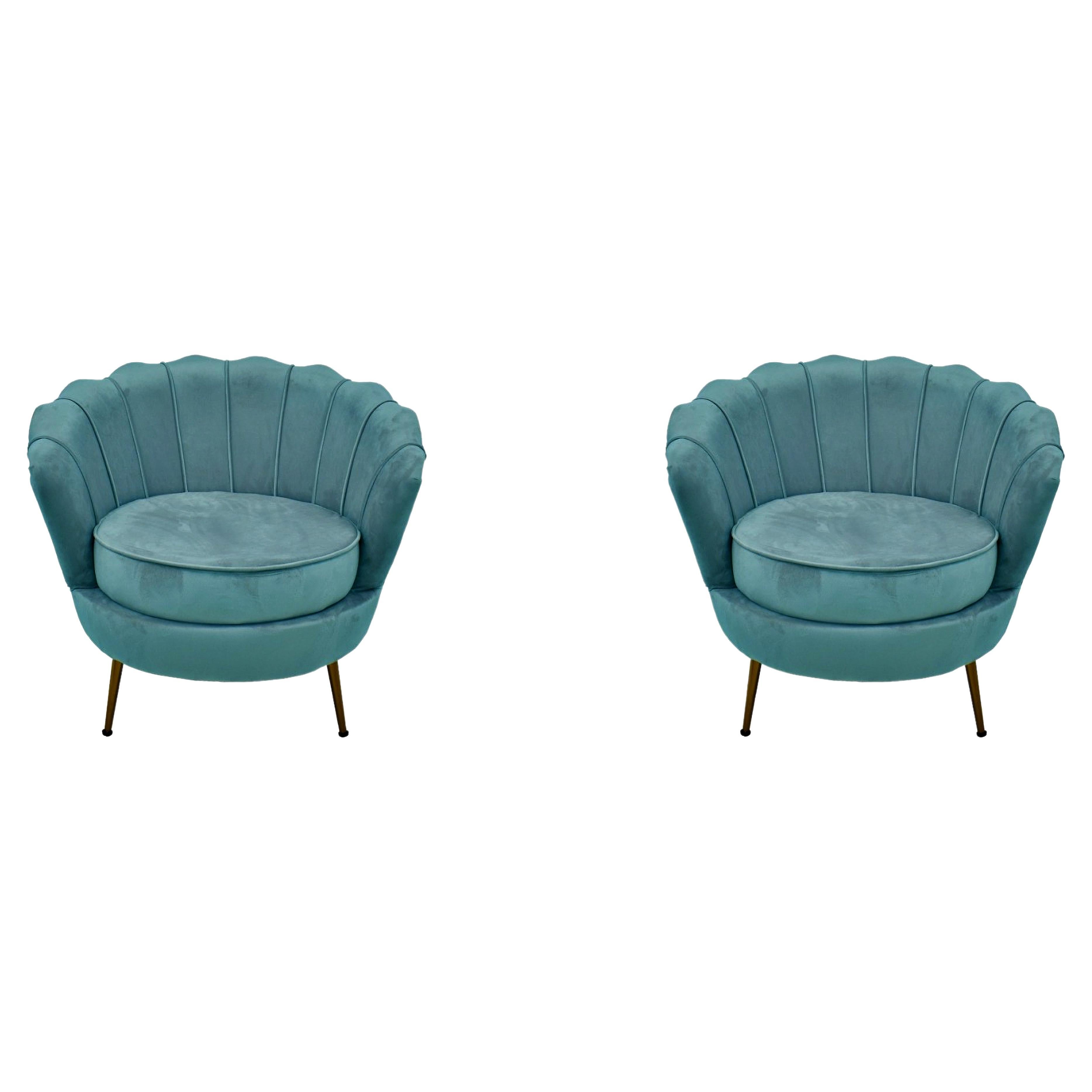 Pair of Dark Turquoise Velvet Upholstered Metal Armchair New For Sale ...