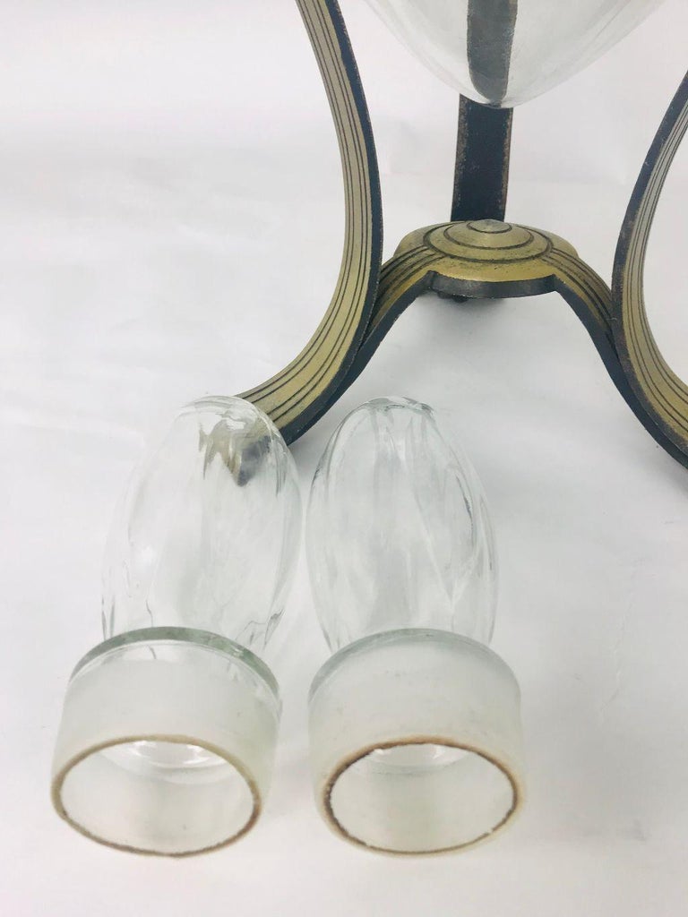 Pair of Art Deco Glass Stoppered Vessels with Stands For Sale at 1stDibs