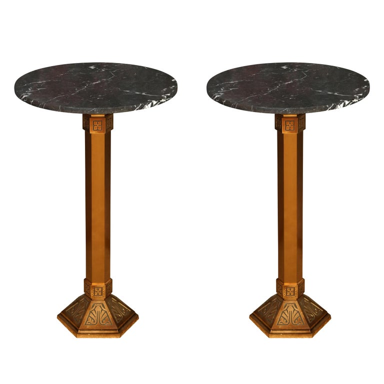 Pair Art Deco Marble Top Drinks Tables For Sale at 1stDibs