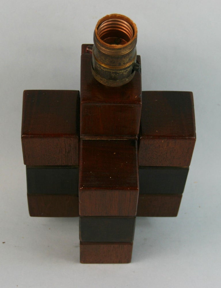 Scandinavian Artisan Made Pair Cube Wood Lamps 1950's For Sale at 1stDibs