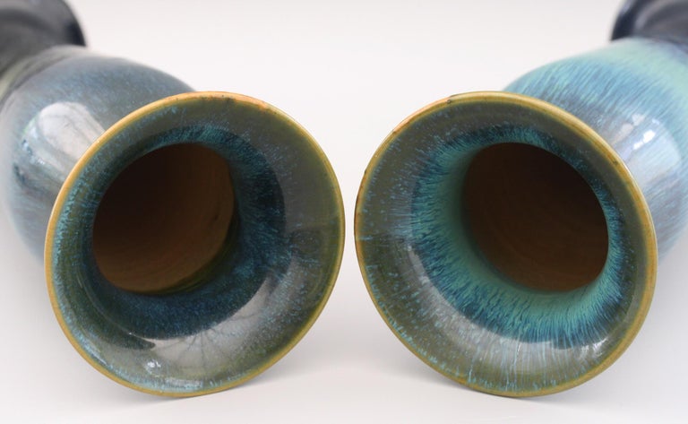 Pair of Ashby Potters Guild Art Nouveau Mottled Blue Glazed Vases For ...
