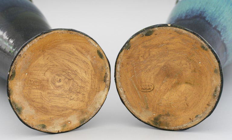 Pair of Ashby Potters Guild Art Nouveau Mottled Blue Glazed Vases For ...