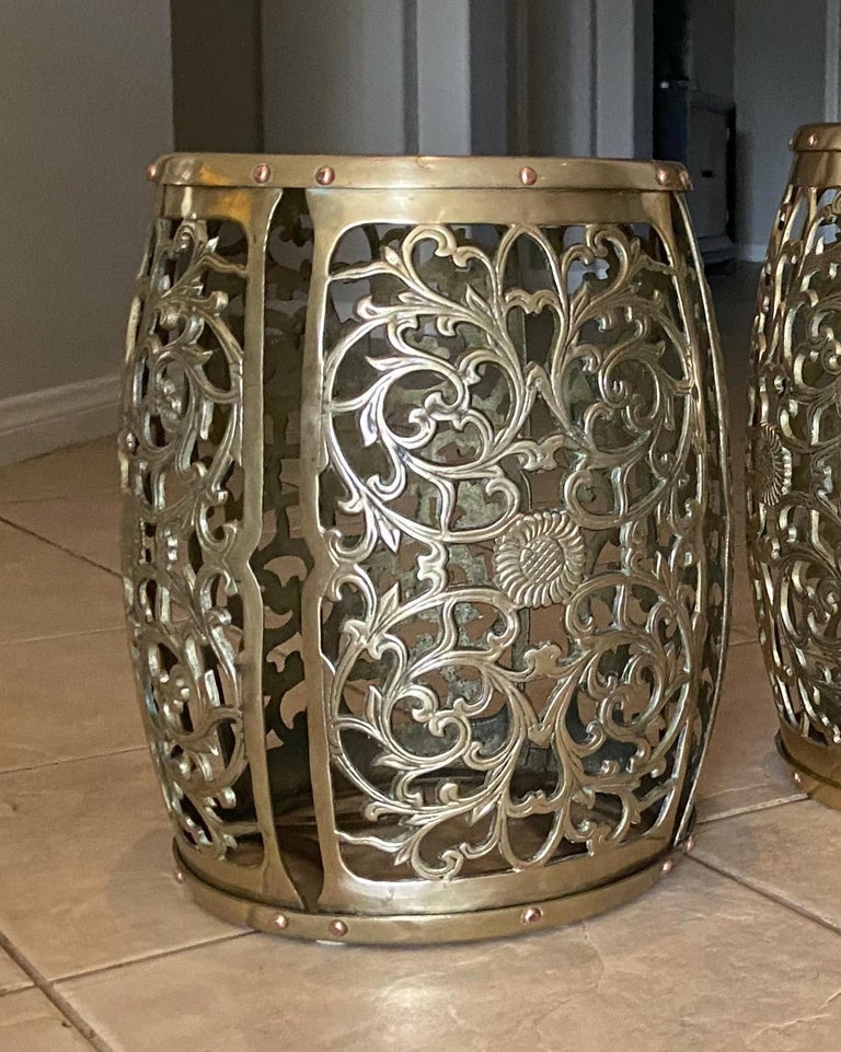 Pair Asian Brass Round Garden Stools For Sale at 1stDibs