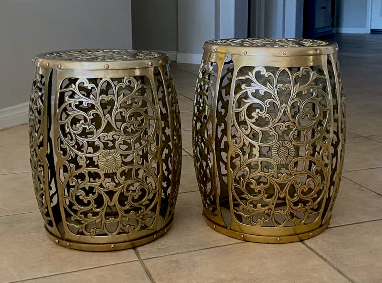 Pair Asian Brass Round Garden Stools For Sale at 1stDibs
