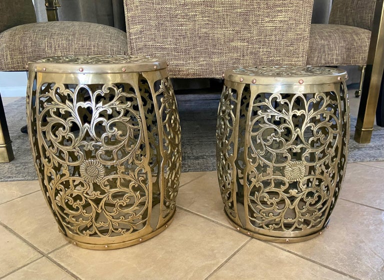 Pair Asian Brass Round Garden Stools For Sale at 1stDibs
