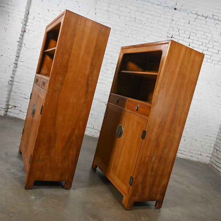 Pair Baker Far East Collection Michael Taylor Natural Elmwood Colonnade Cabinets For Sale at 1stDibs