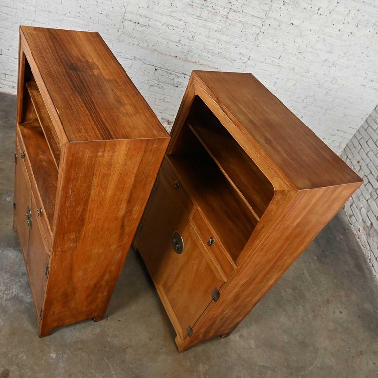 Pair Baker Far East Collection Michael Taylor Natural Elmwood Colonnade Cabinets For Sale at 1stDibs