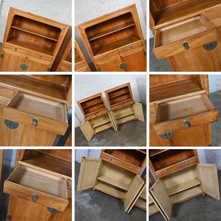 Pair Baker Far East Collection Michael Taylor Natural Elmwood Colonnade Cabinets For Sale at 1stDibs