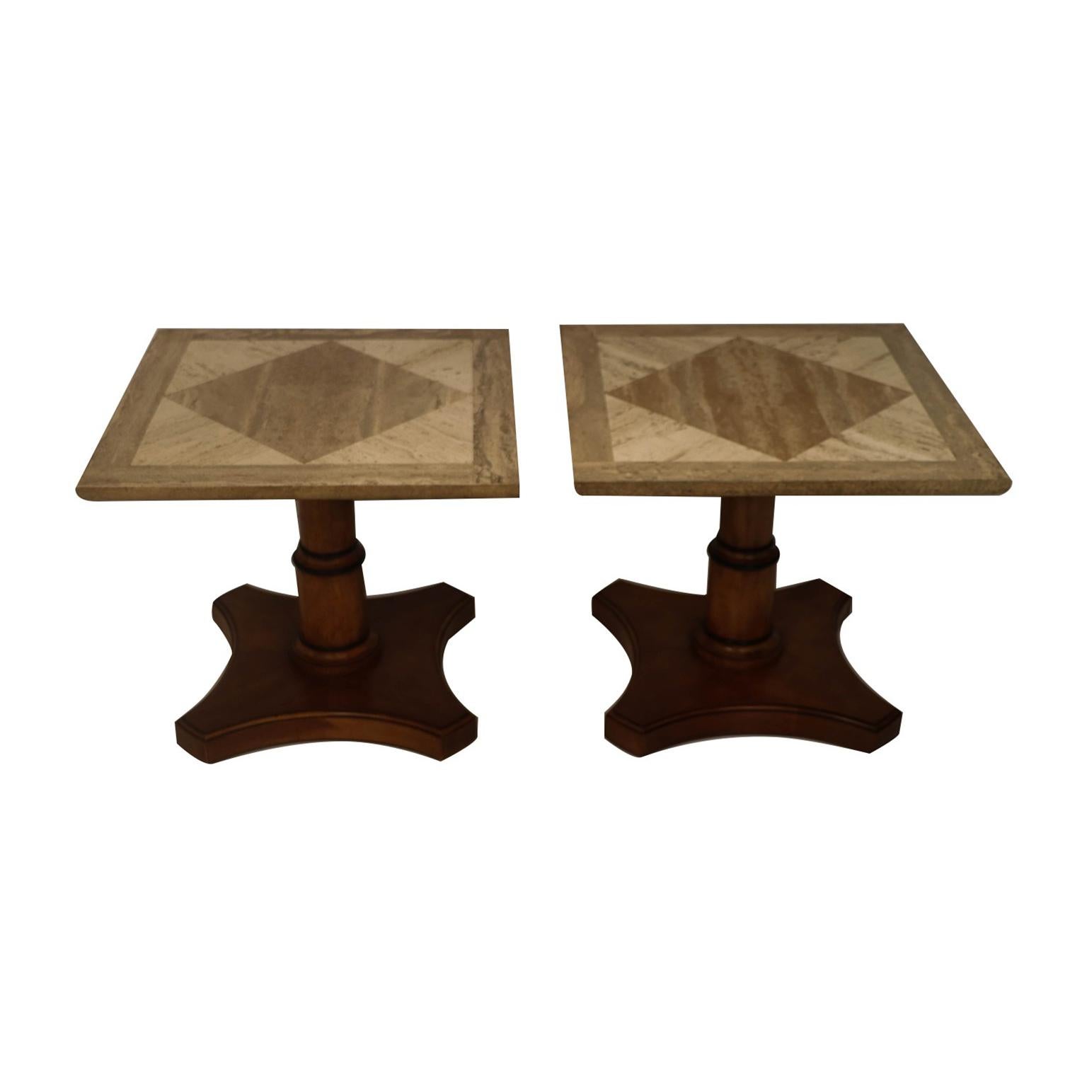 Pair of Baker Furniture Marble Walnut Side Tables For Sale at 1stDibs ...