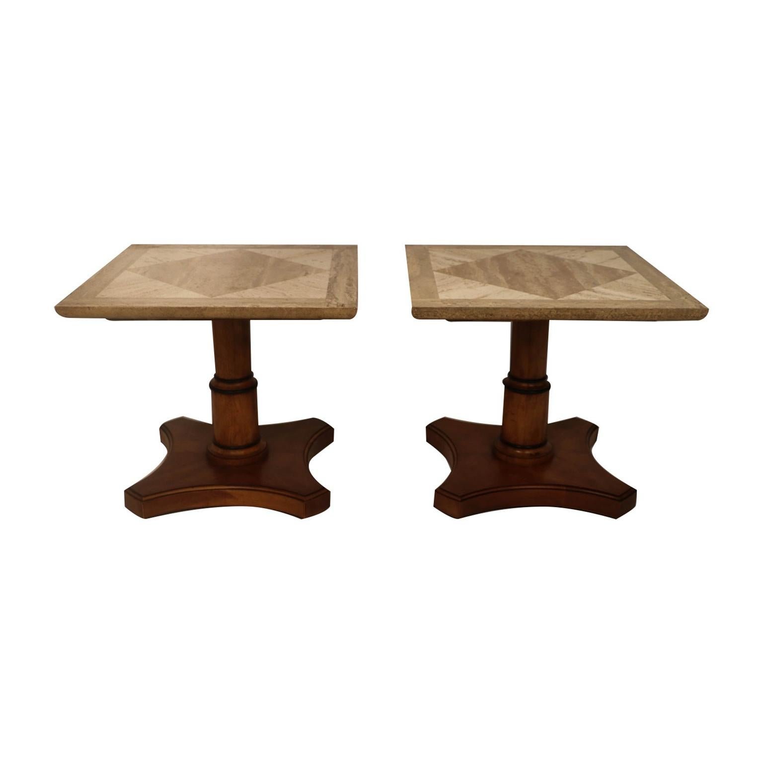 Pair of Baker Furniture Marble Walnut Side Tables For Sale at 1stDibs ...