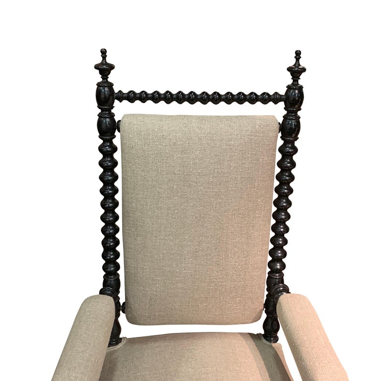 Pair of Upholstered Spindle Frame, Ball Armchairs, France, 19th Century ...