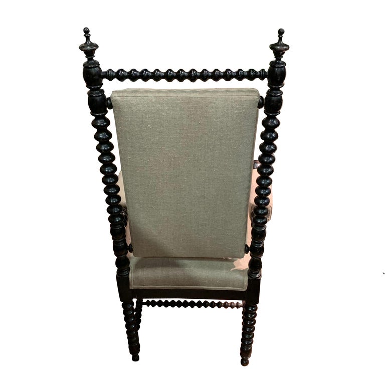 Pair of Upholstered Spindle Frame, Ball Armchairs, France, 19th Century ...