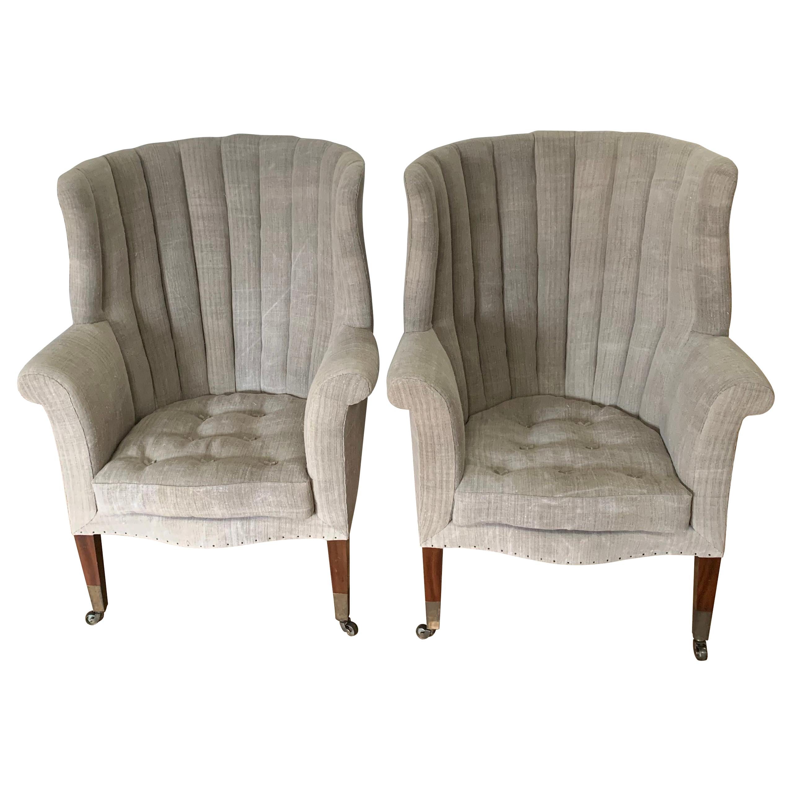 Pair of Upholstered Barrel Back Wing Chairs, England, 19th Century For ...