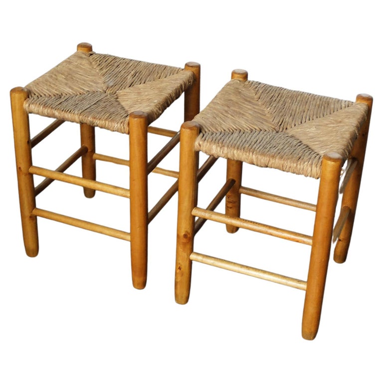 Pair Bauche N°17 Straw Stools, Charlotte Perriand for L'équipement De ...