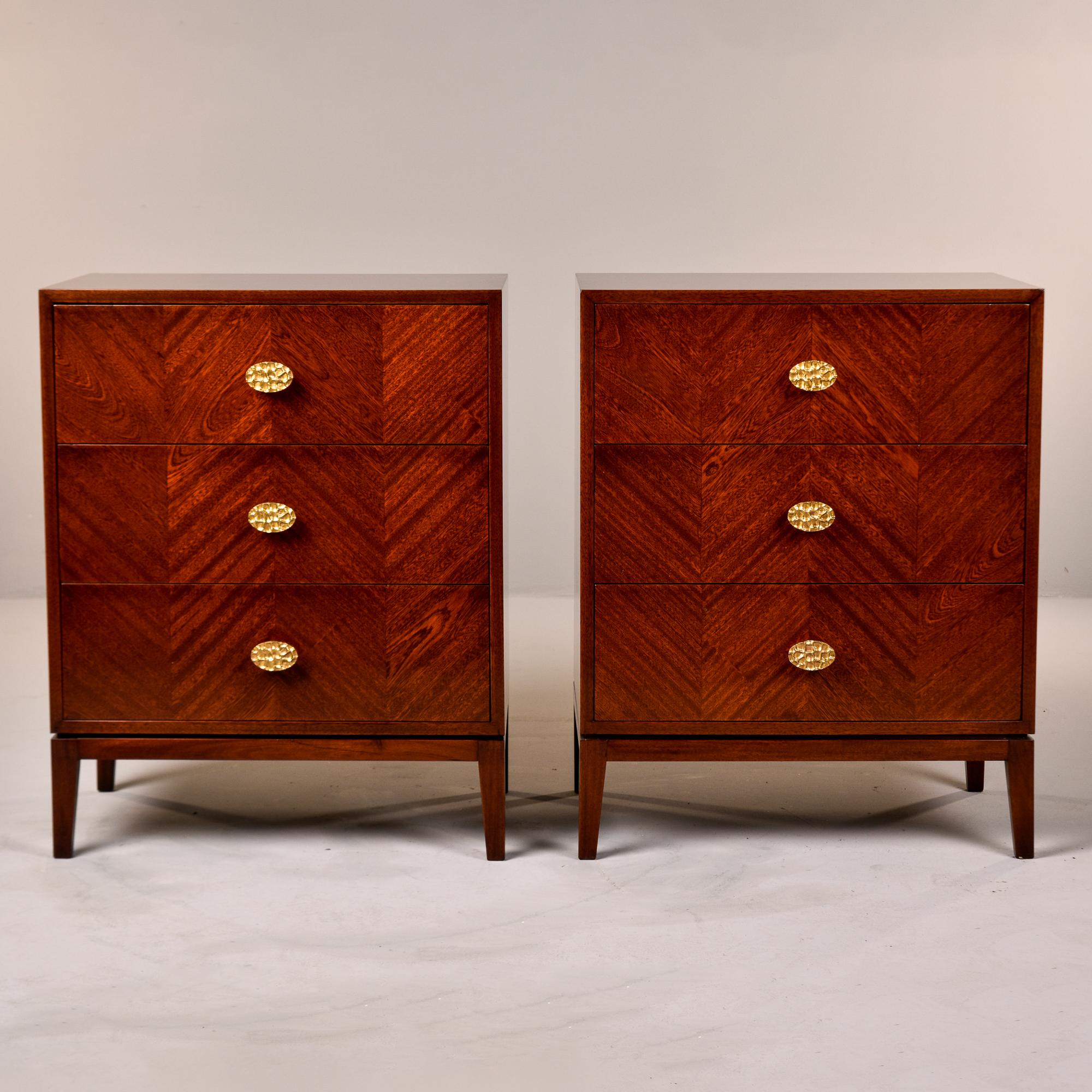 Pair Bespoke Three Drawer Walnut Chests with Brass Hardware For Sale at ...