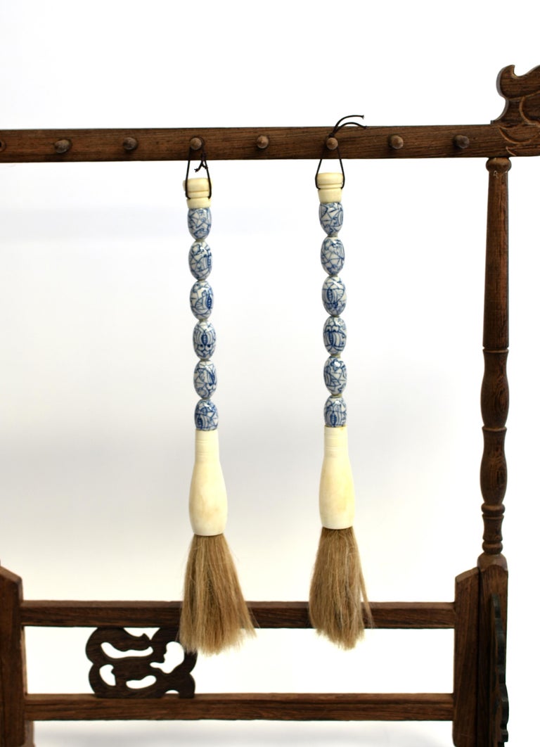 Pair Blue and White Calligraphy Brushes For Sale at 1stDibs