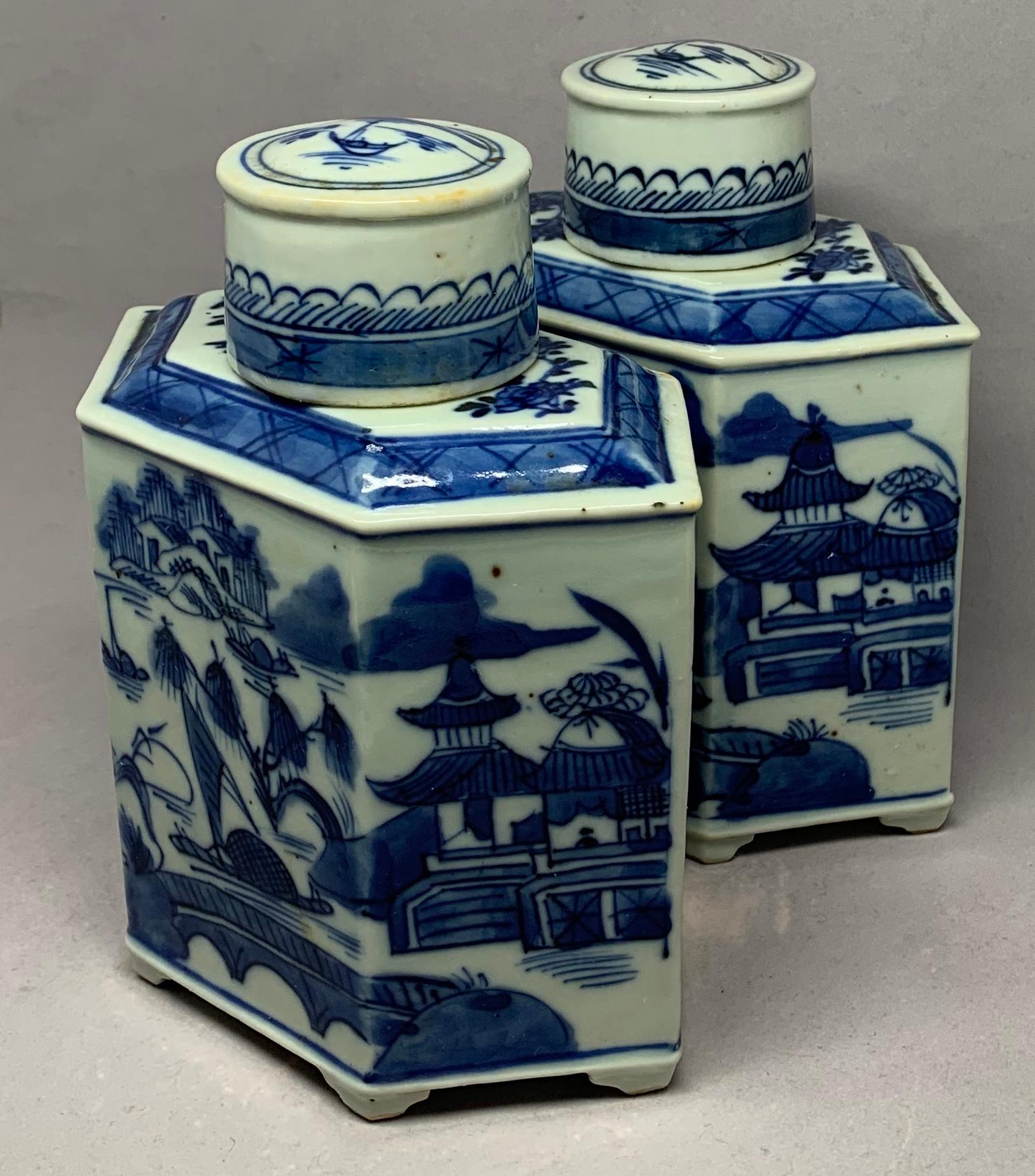 Pair of Blue and White Tea Caddies at 1stDibs