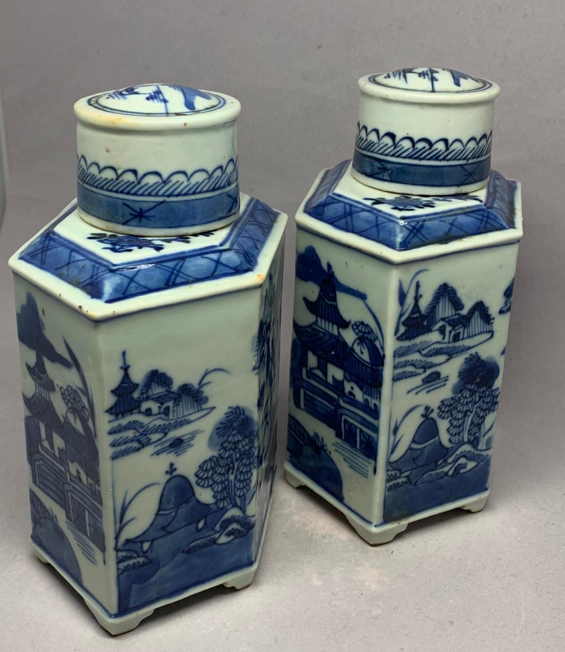 Pair of Blue and White Tea Caddies at 1stDibs