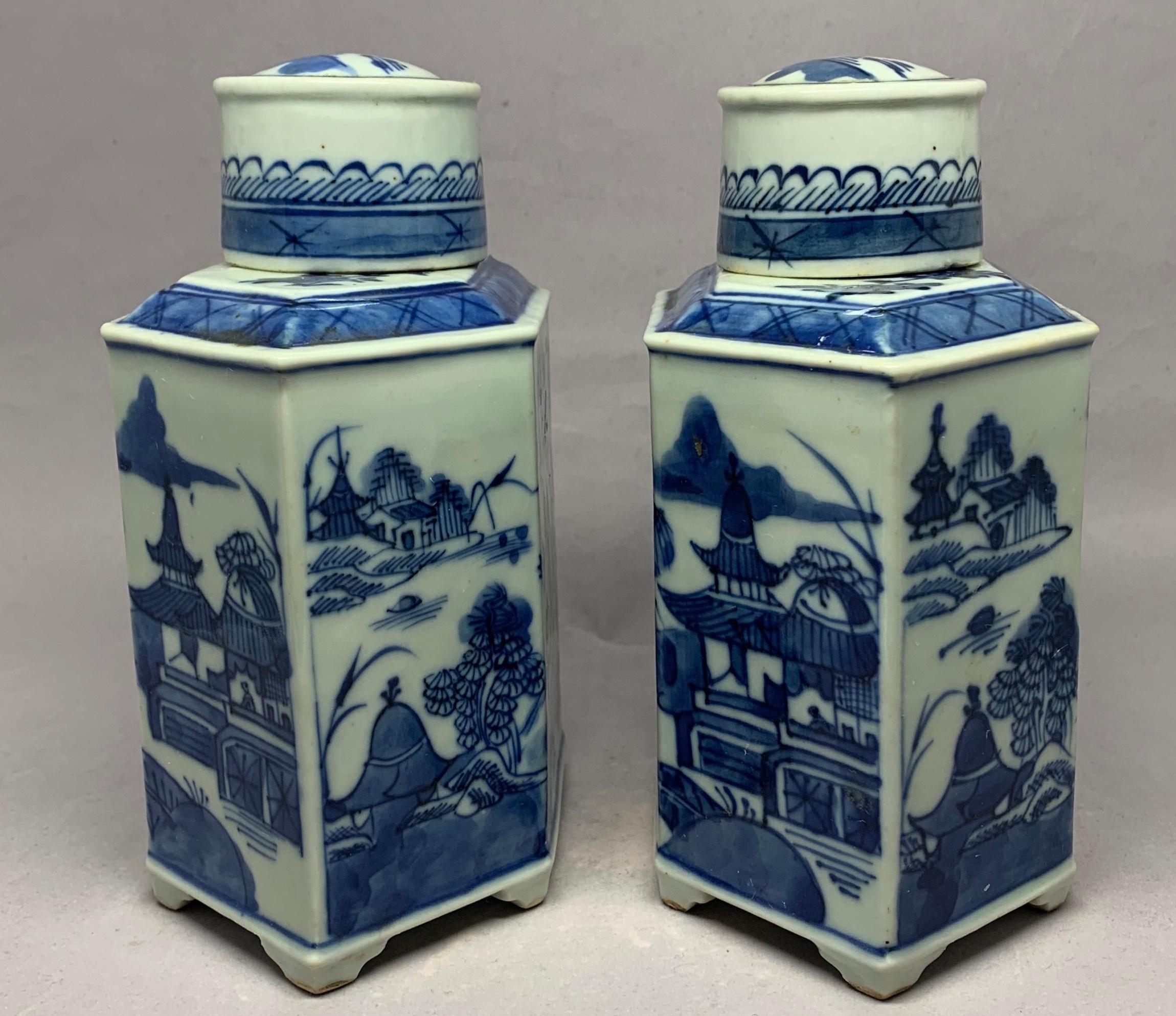 Pair of Blue and White Tea Caddies at 1stDibs