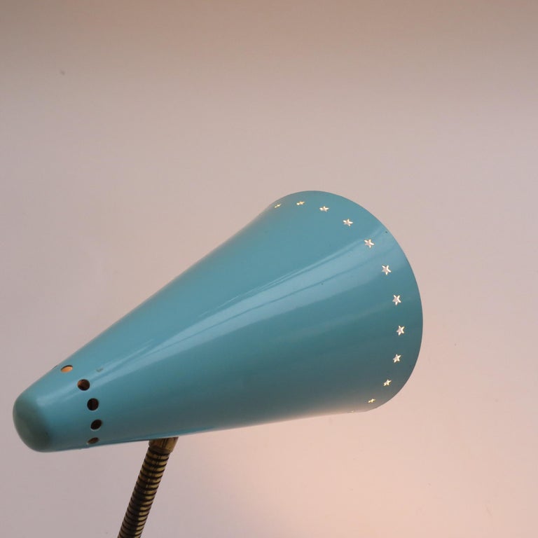 Pair Blue Metal 1950s Goose Neck Adjustable Spot Desk Lamps at 1stDibs