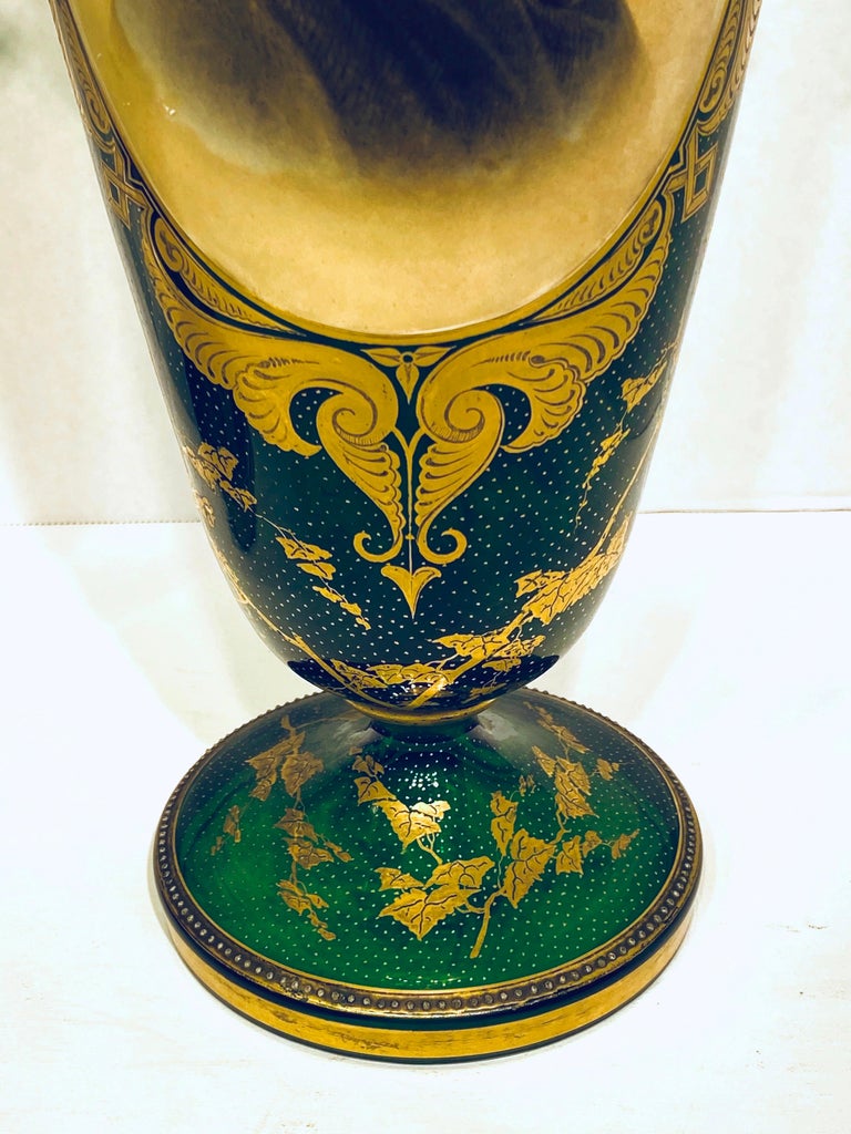 Pair of Bohemian Green Glass Portrait Vases at 1stDibs