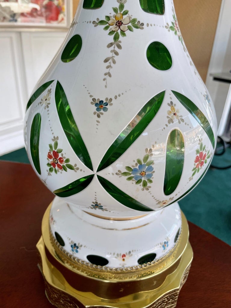 Pair, Bohemian Overlay Glass Vases, Mounted and Electrified For Sale at ...