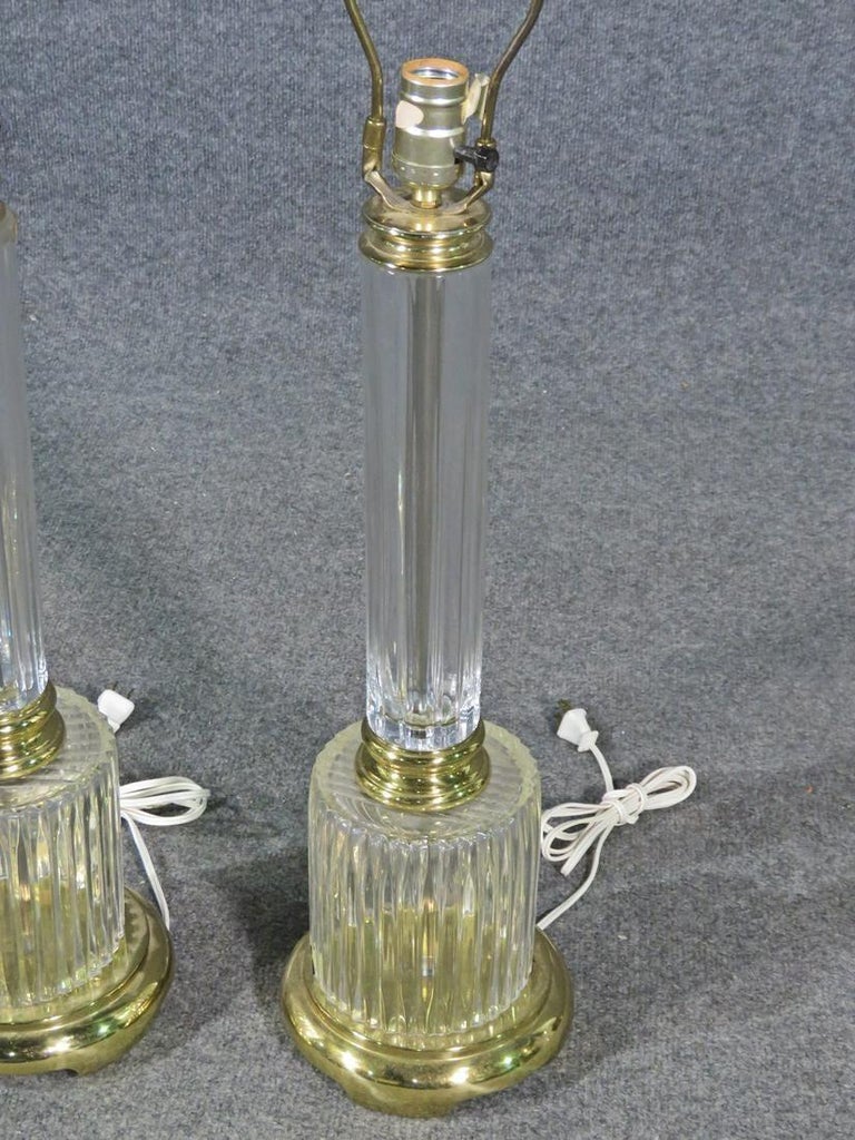 Pair Brass and Glass Neoclassical Table Lamps For Sale at 1stDibs