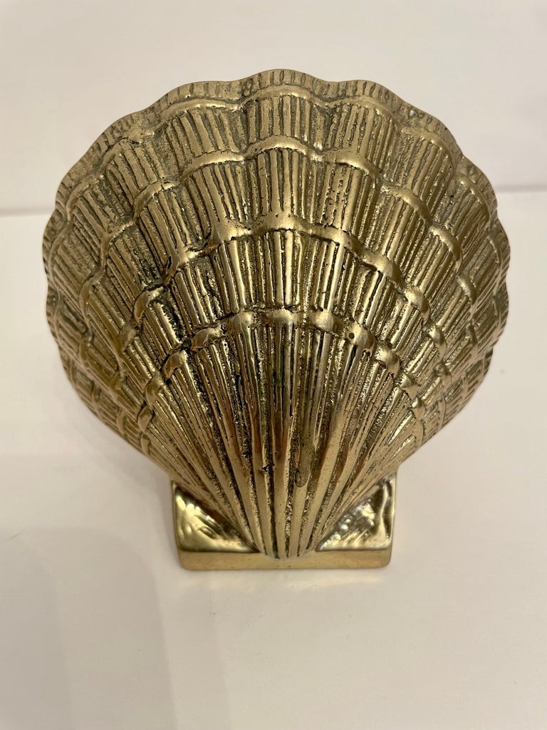 Pair Brass Clam Shell Seashell Bookends For Sale at 1stDibs