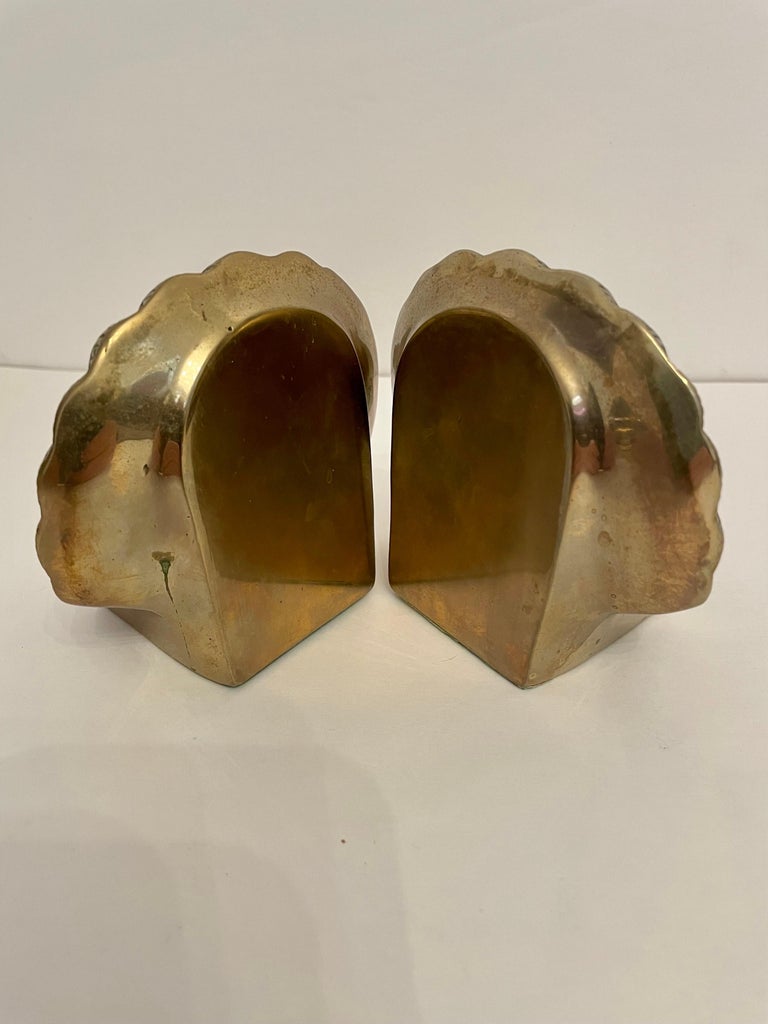 Pair Brass Clam Shell Seashell Bookends For Sale at 1stDibs